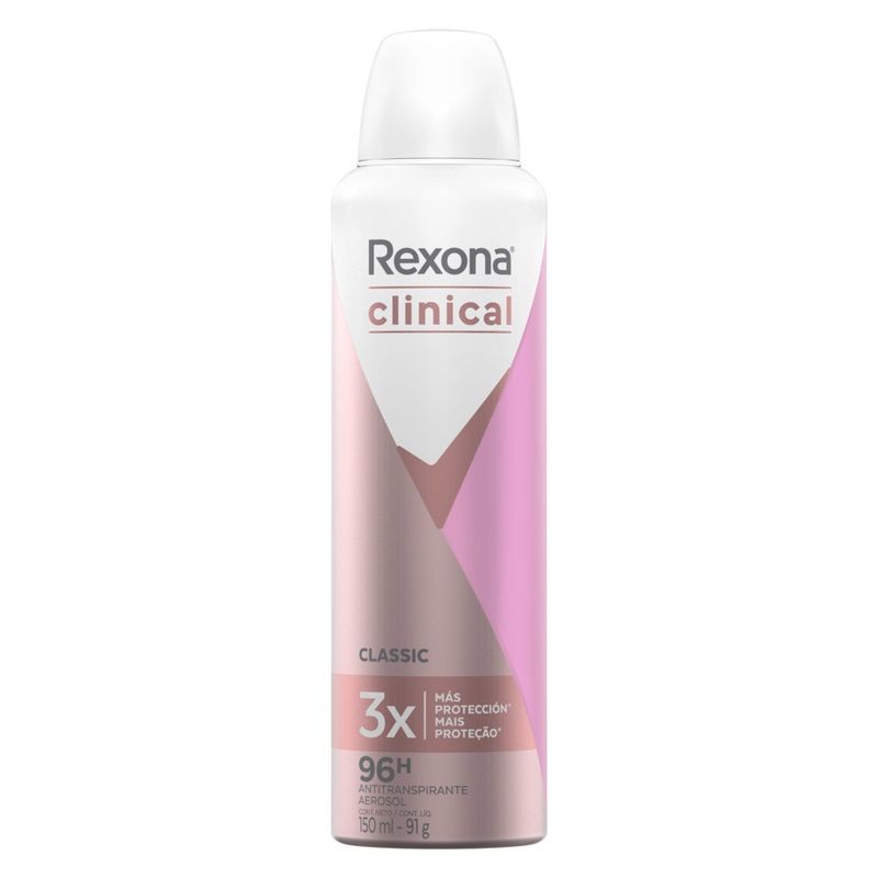 Desodorante Rexona Clinical Classic 3x Mais Proteção 96h Aerossol 91g ...